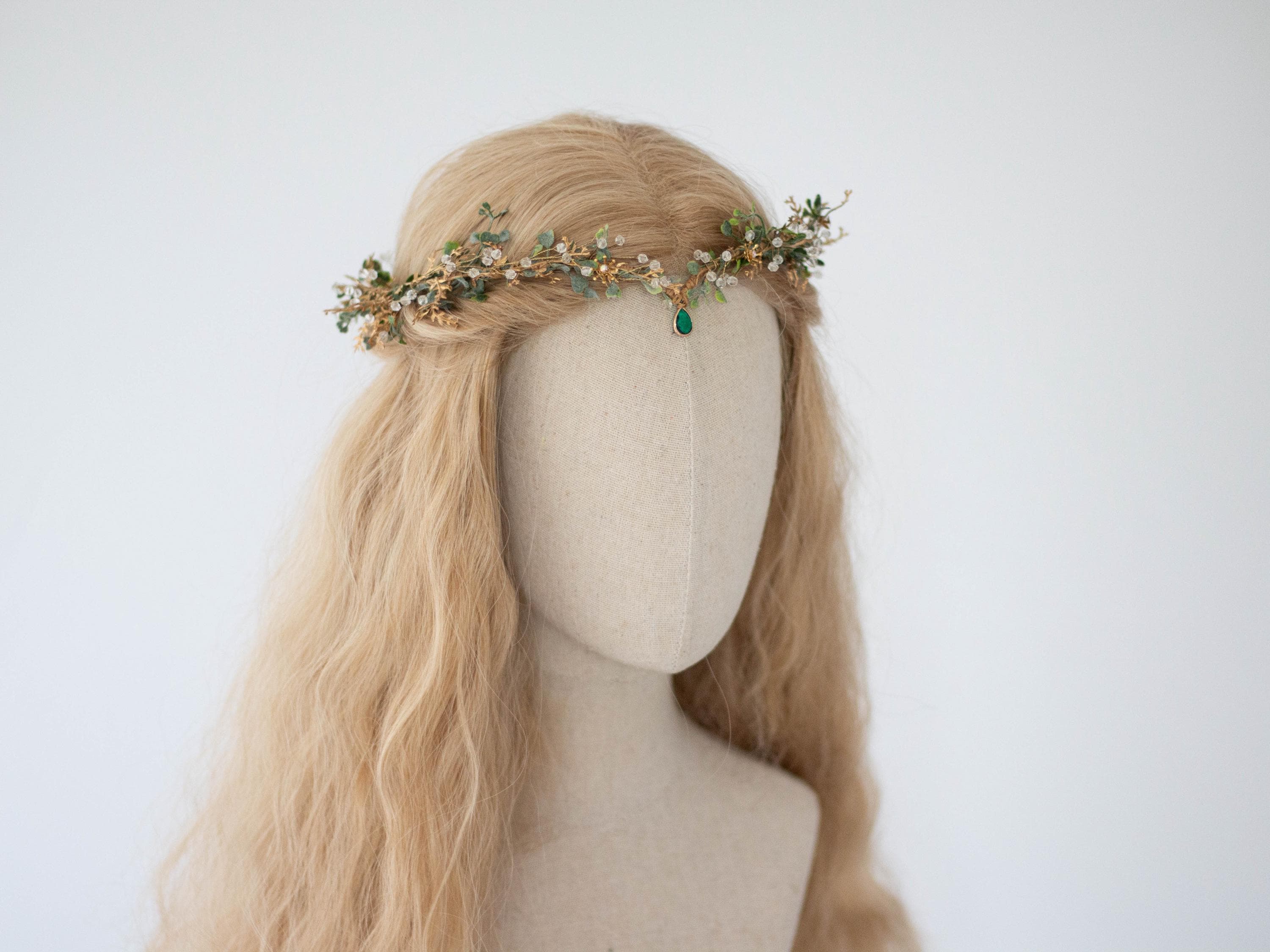 Green & Gold Elven Crown: Elf Fairy Headpiece, Fairycore Jewelry - Etsy