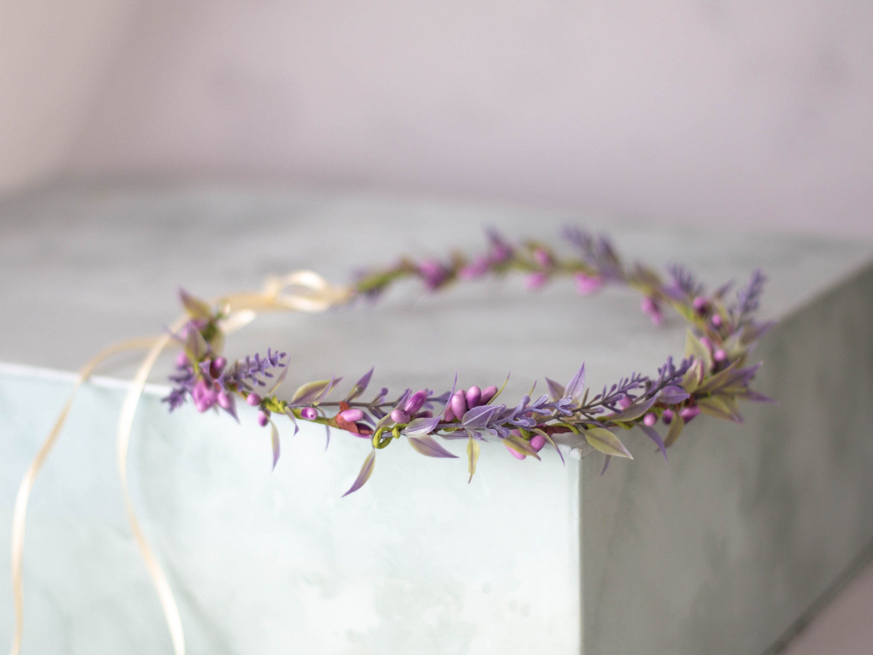 Lavender flower crown for wedding dainty purple floral crown | Etsy