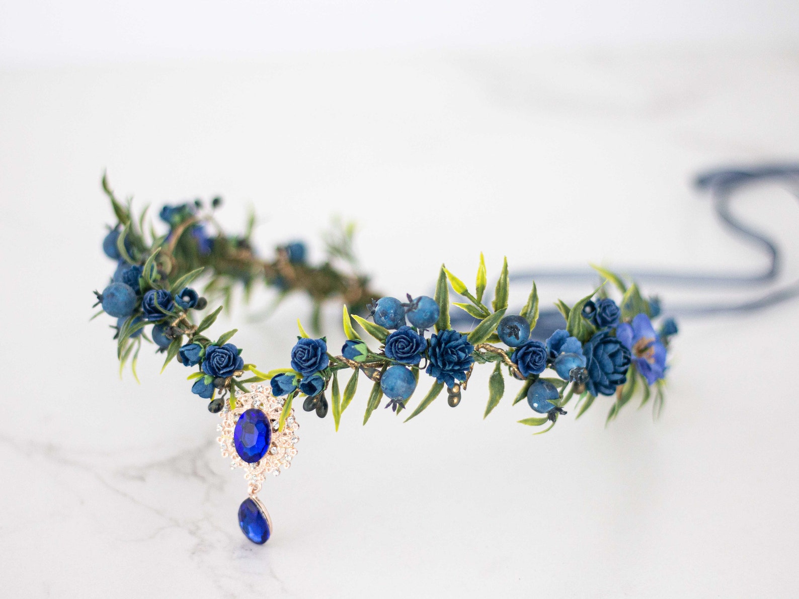 Navy Blue Elven Tiara Blueberry Crown Fairy Headband Flower - Etsy