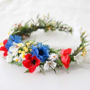 Poppy Flower Crown, Cornflower Flower Crown, Red Poppy Floral Wreath ...