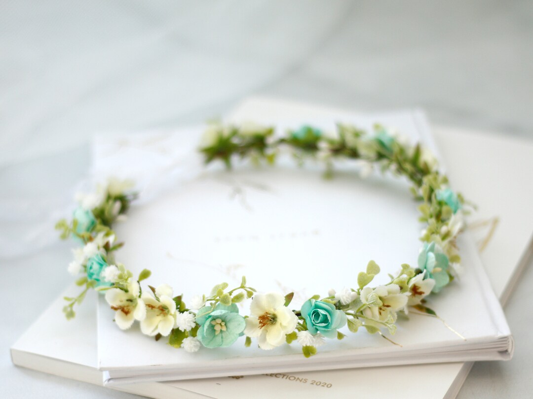 Mint White Flower Crown, Mint Green Floral Crown, Teal Flower Crown ...