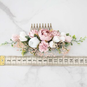 Dusty Rose Flower Comb for Wedding, Peony Bridal Comb, Mauve White ...