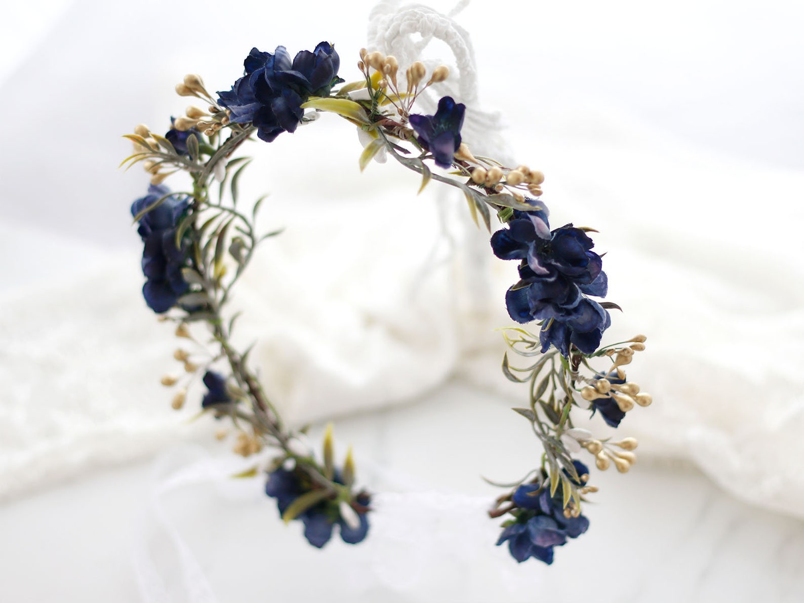 Navy Blue Flower Crown Wedding Dark Hair Wreath Boho Bride - Etsy Canada