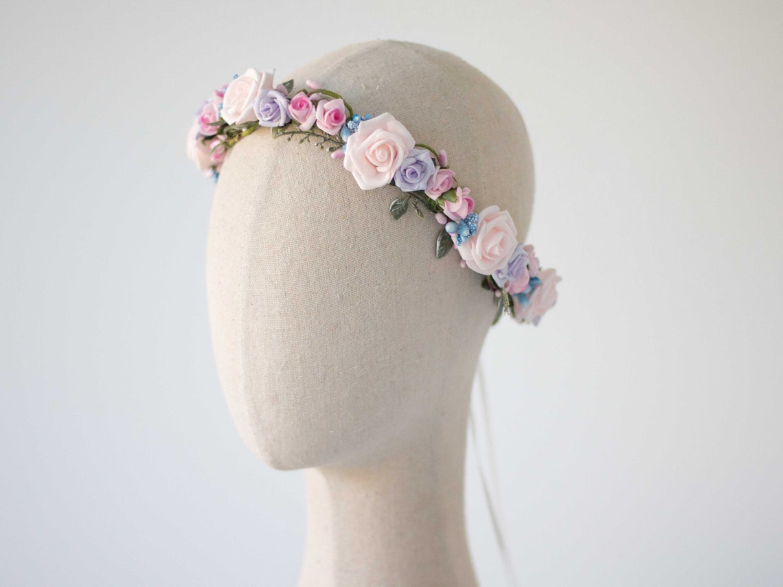 Pastel Flower Crown Wedding Boho Crown Soft Pink Blue Purple - Etsy