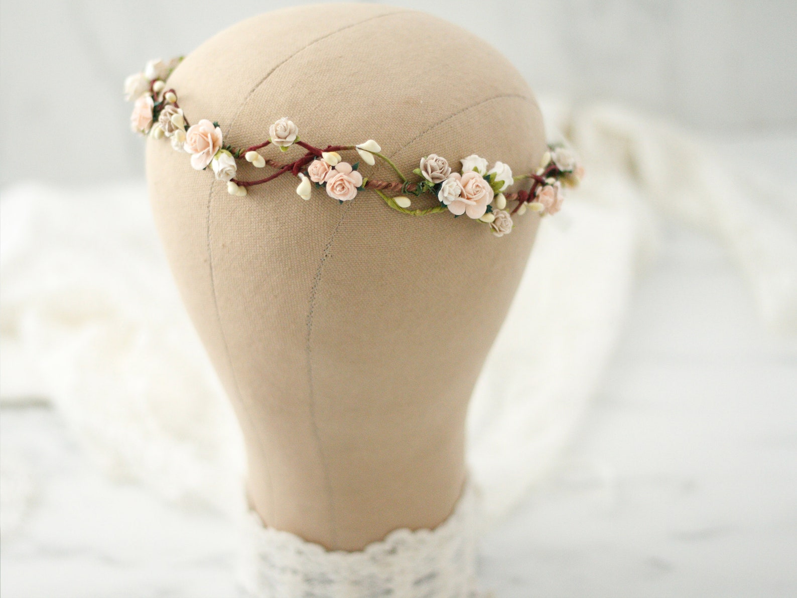 Peach Ivory Flower Crown Wedding Simple Flower Crown Dainty | Etsy