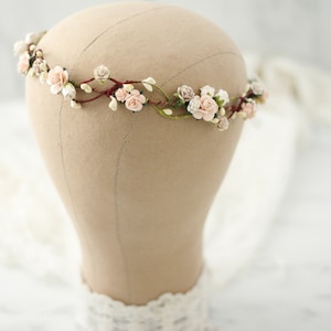 Peach Ivory Flower Crown Wedding, Simple Flower Crown, Dainty Floral ...