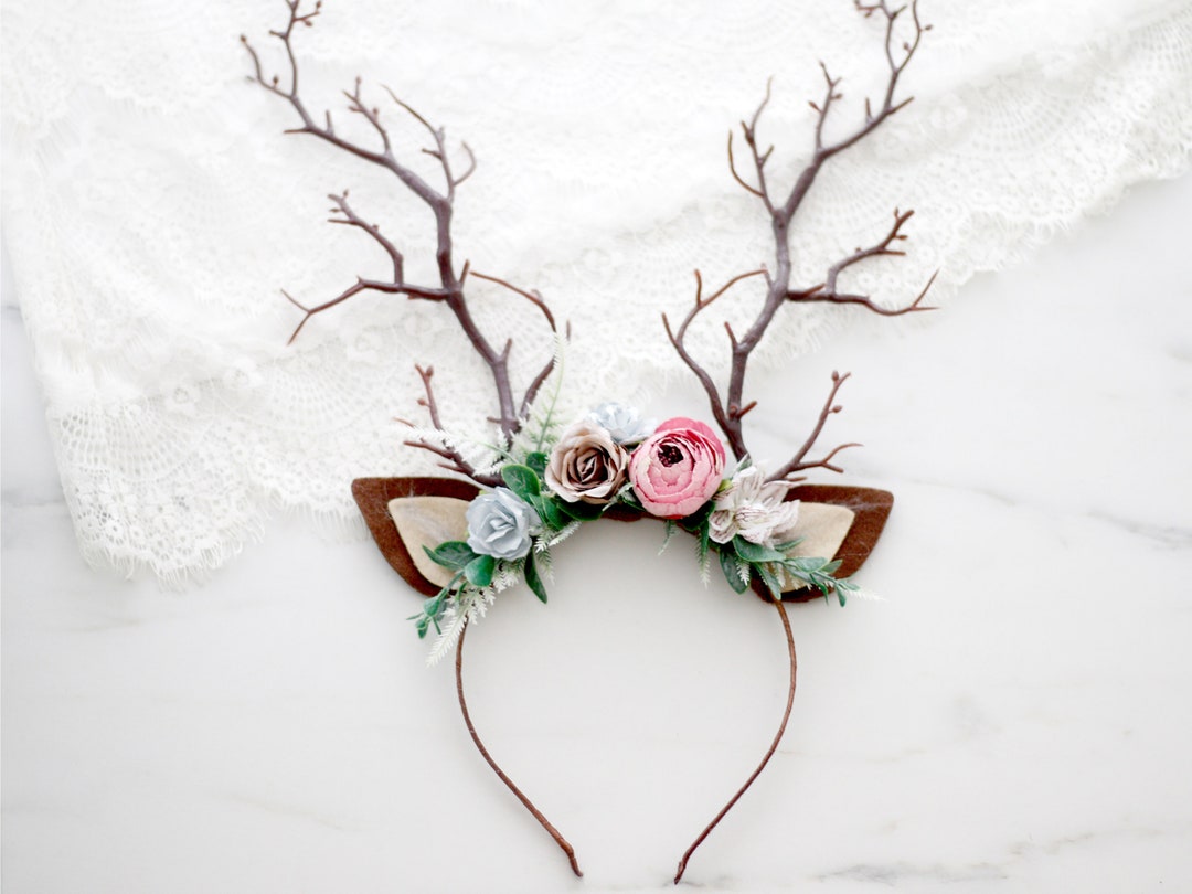 Deer Headdresses, Deer Antler Hairband, Reindeer Flower Crown, Fawn ...