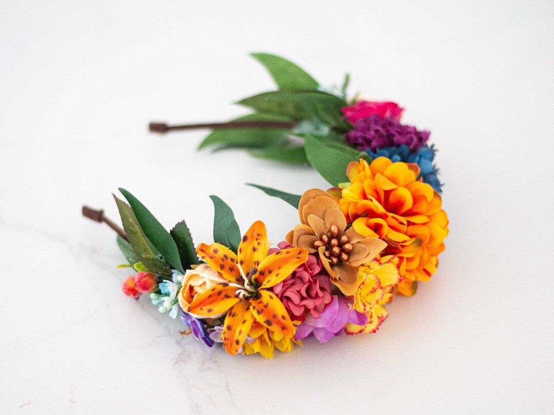 Colorful Flower Headband, Vibrant Floral Crown, Frida Khalo Headdress ...