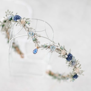 Blue Elven Crown: Fantasy Wedding Flower Tiara, Fairytale Bridal Shower ...