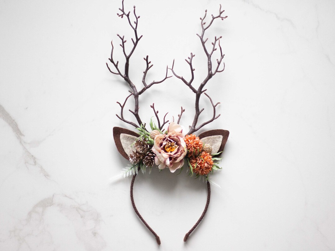 Fall Colors Deer Antler Headband, Antlers With Ears, Faun Costume ...