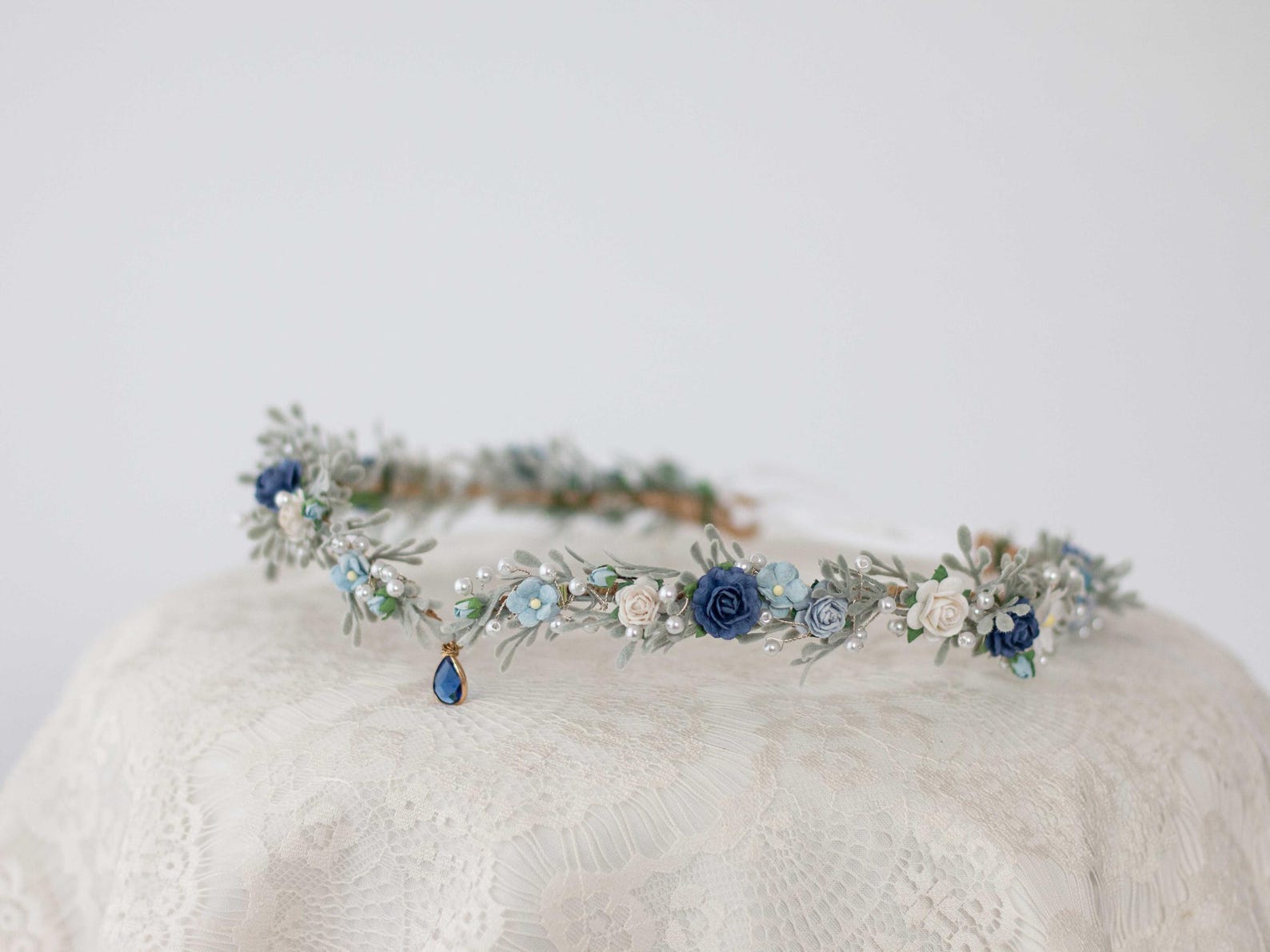 Blue Elven Crown: Fantasy Wedding Flower Tiara, Fairytale Bridal Shower ...