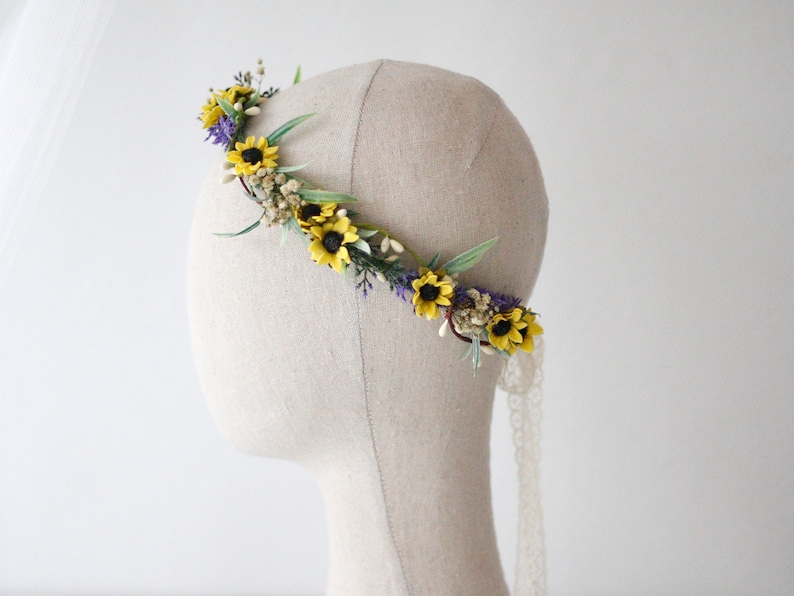 Sunflower Flower Crown Sunflower Lavender Bridal Headpiece - Etsy
