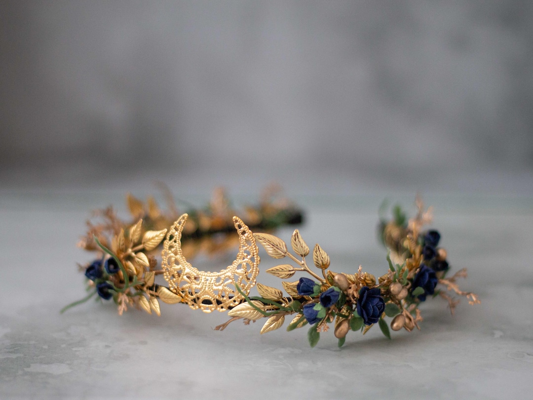 Gold Leaf Moon Tiara: Celestial Party Headband, Crescent Hairband - Etsy
