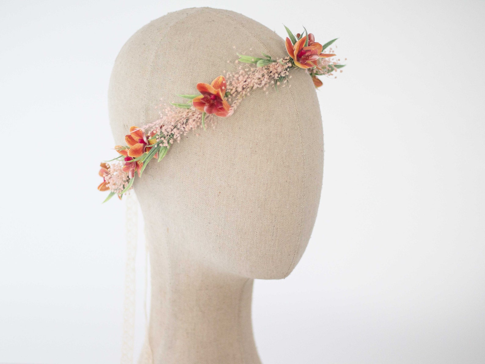 Tropical Flower Crown Orange Pink Flower Crown Orchid Flower - Etsy