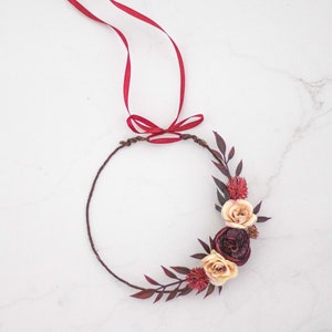 Beige Burgundy Flower Crown Wedding, Dainty Hair Wreath Bridal Shower ...