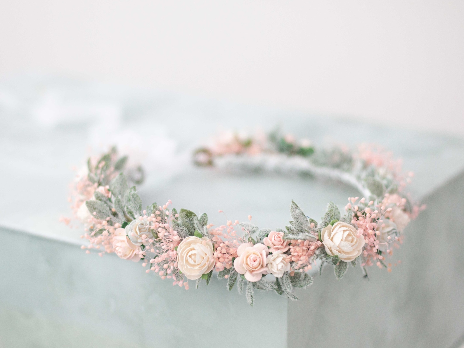 Pastel Flower Crown Wedding Boho Hair Piece Pale Pink Blush - Etsy
