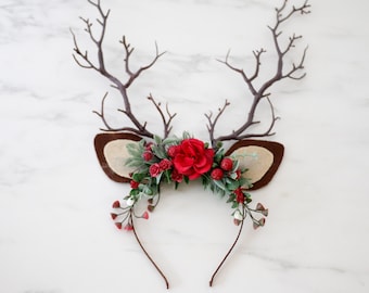 Antlers With Ears Deer Elk Reindeer Headband Birthday Party - Etsy