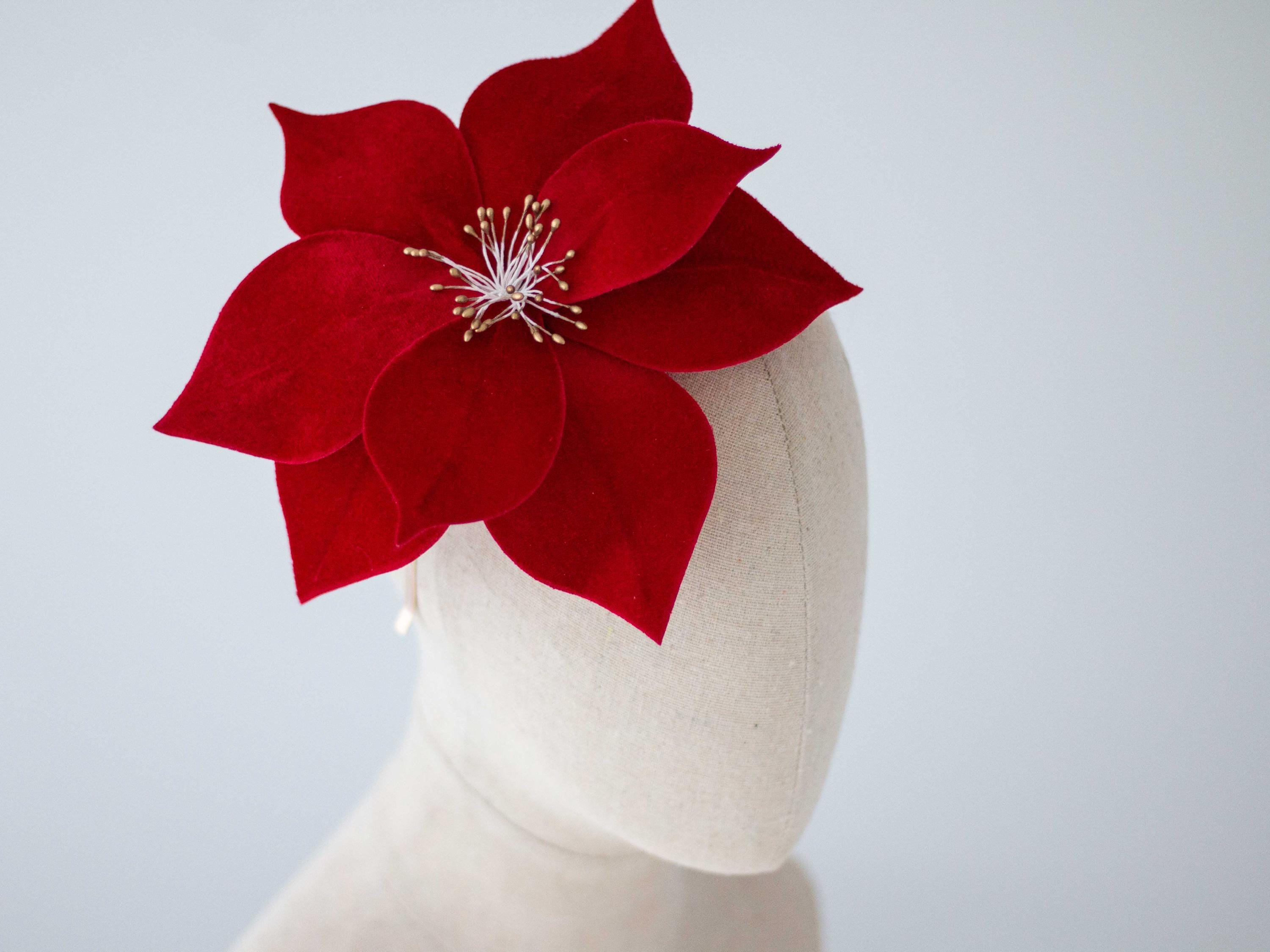 Velvet Poinsettia Flower Headband, Red Floral Headband, Winter Flower ...