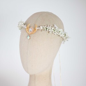 Fantasy Wedding Crown, Crescent Moon Crown, White Gold Elven Circlet ...