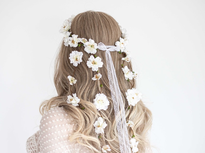 Cascading Flower Crown Wedding Cascade Hair Wreath Delicate - Etsy