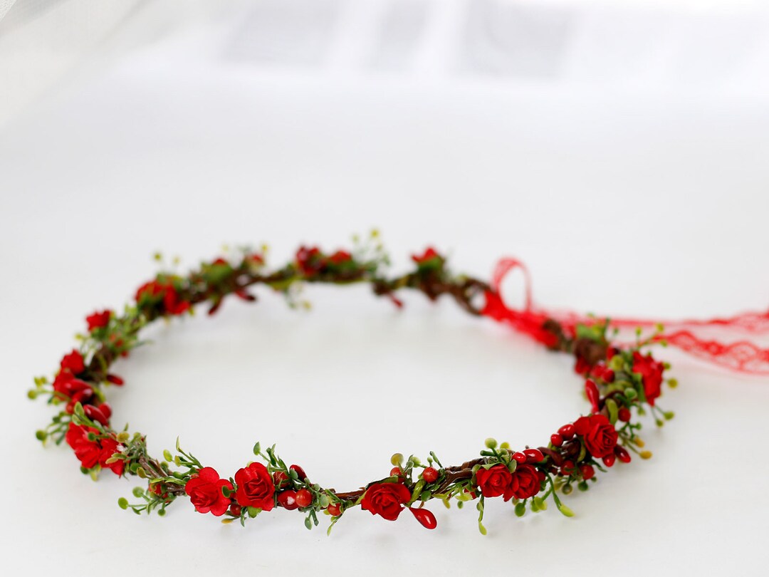Dainty Flower Crown Red, Rustic Wedding Crown, Bridal Hair Crown ...