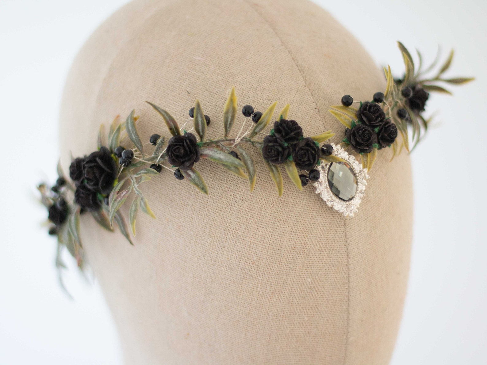 Black Elven Crown, Woodland Diadem, Dark Floral Crown, Fairy Flower ...