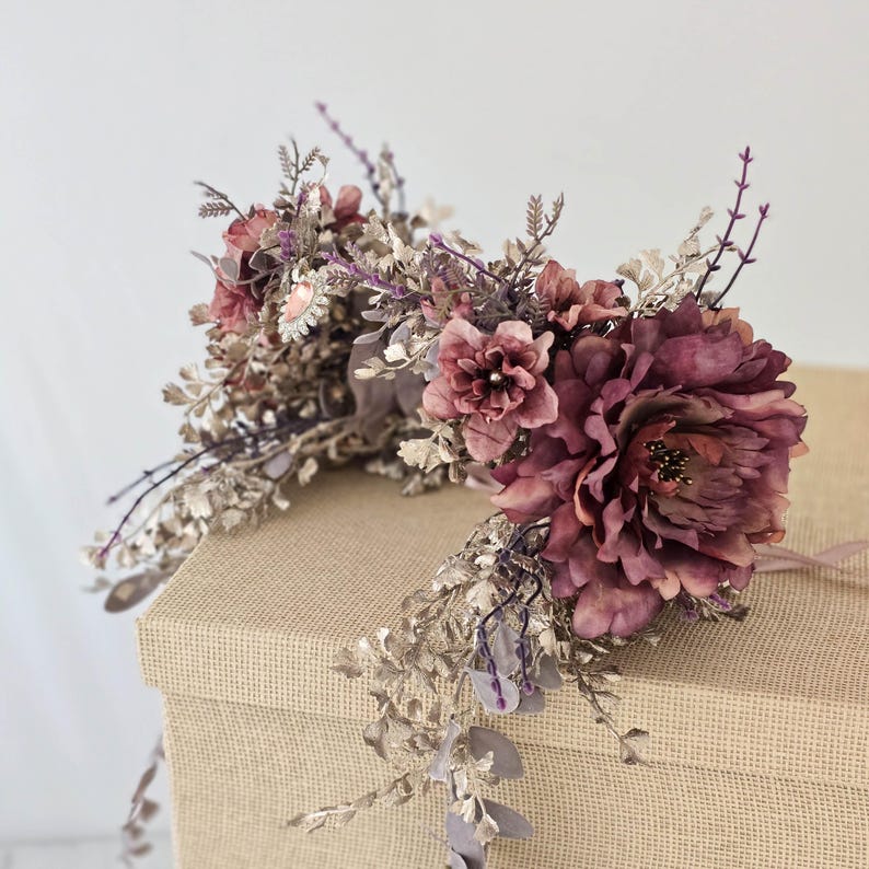 Whimsical Fairy Flower Crown: Mauve Elf Headpiece for Fantasy Wedding ...