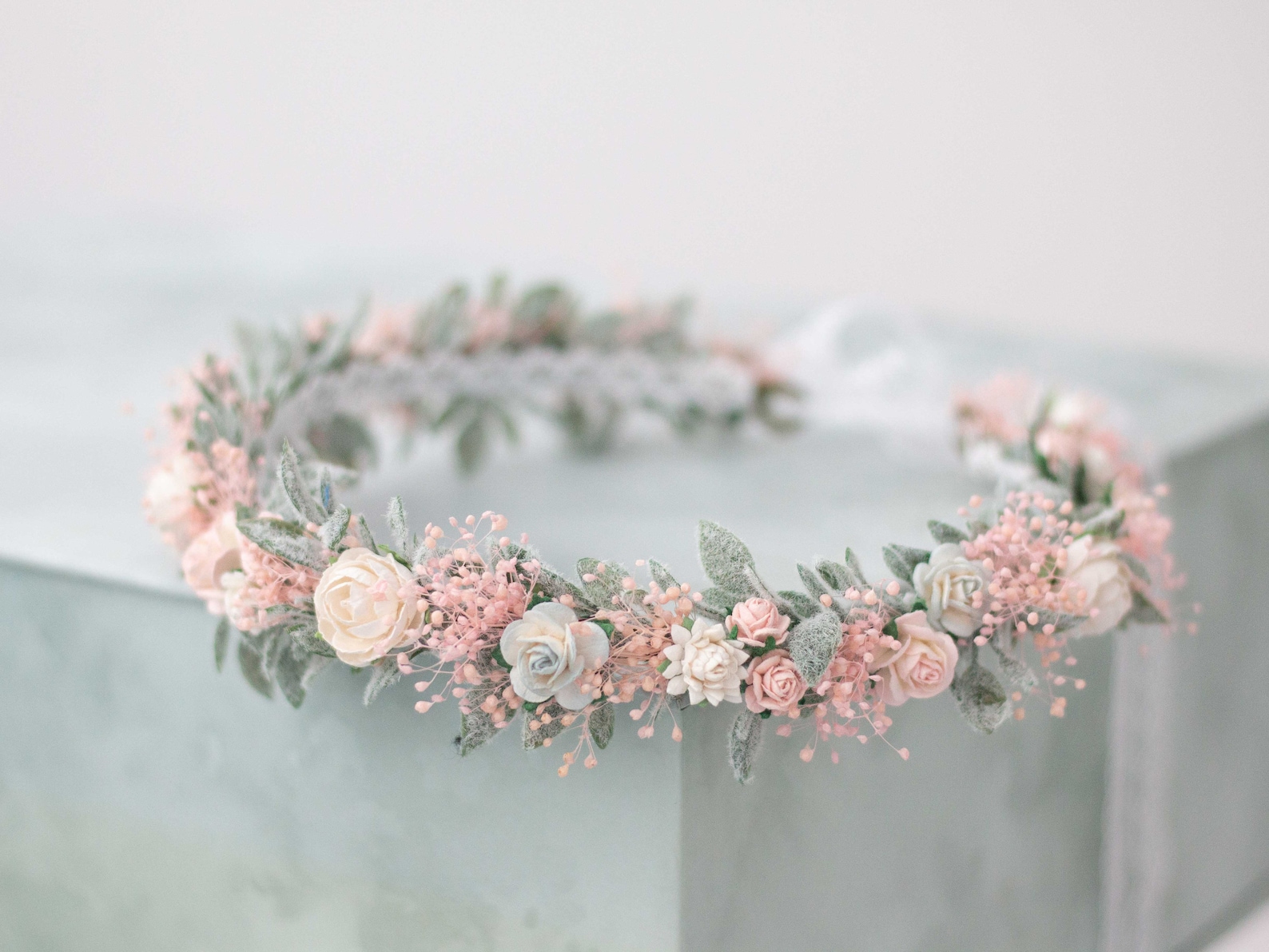 Pastel Flower Crown Wedding Boho Hair Piece Pale Pink Blush - Etsy