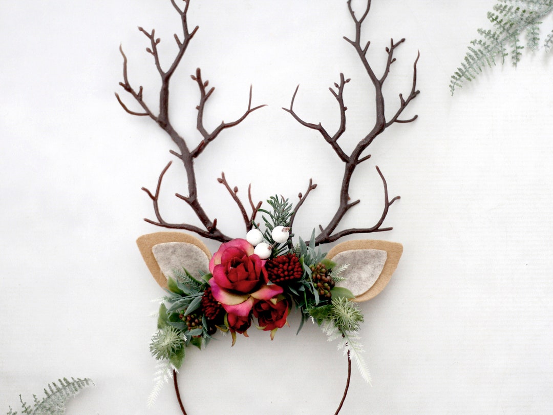 Deer Antler Headband, Faun Costume Crown, Woodland Headdress, Antler ...