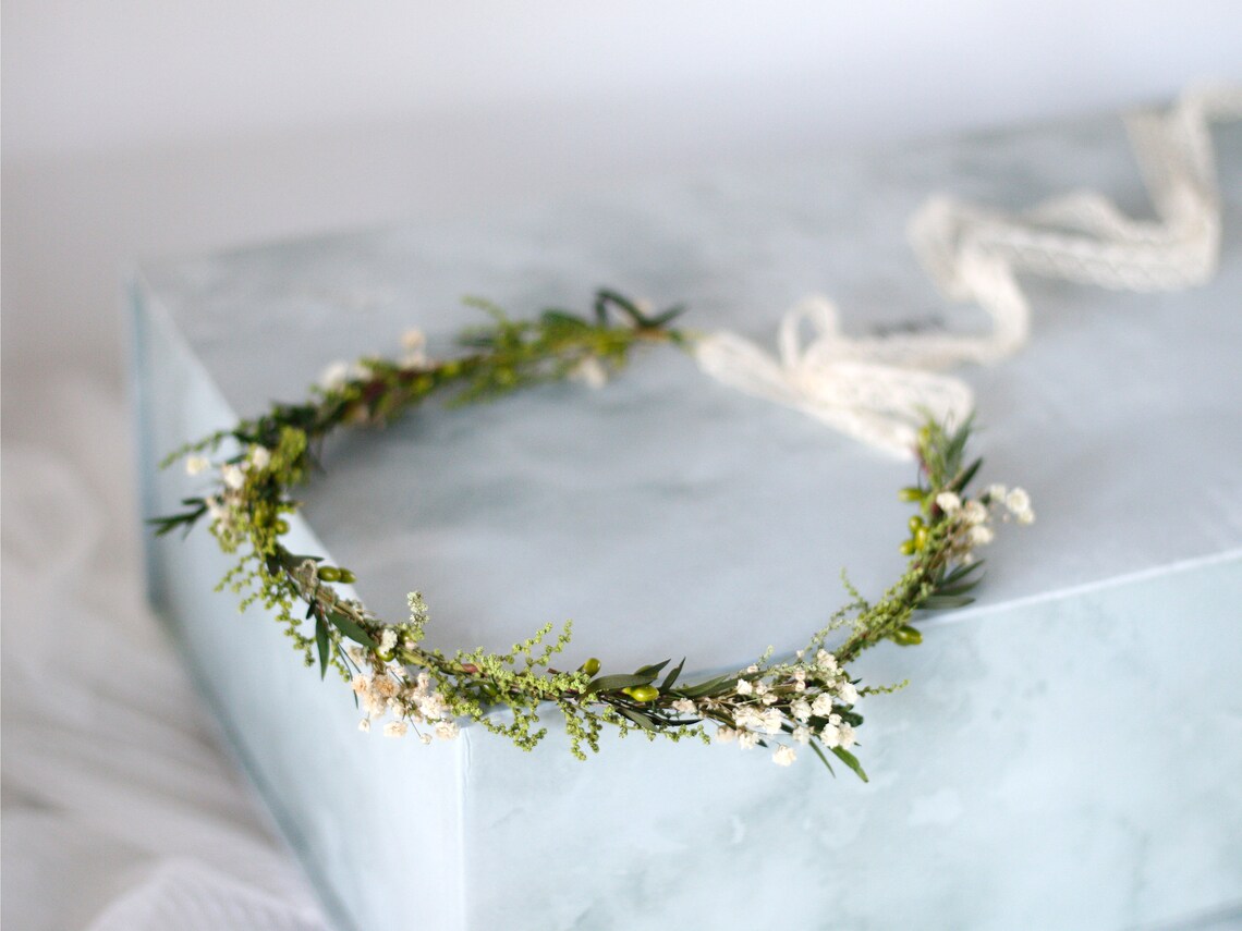 Babys breath crown dried pressed flower crown wedding dainty | Etsy
