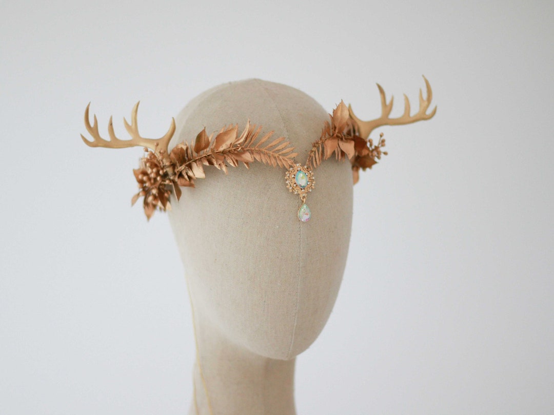 Golden Antler Elven Crown: Fairy Renaissance Headpiece - Etsy