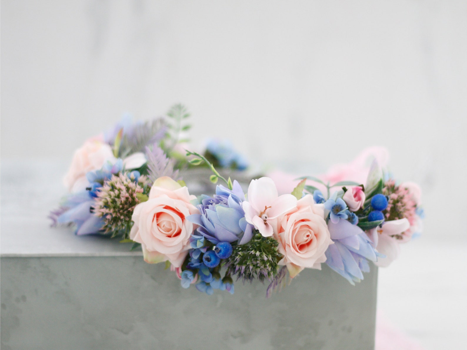 Pastel flower crown wedding boho hair crown soft pink blue | Etsy