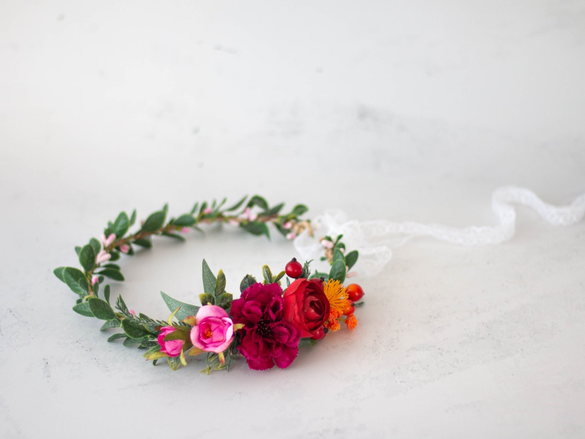 Colorful Flower Crown Wedding Tie Back Flower Crown Boho | Etsy
