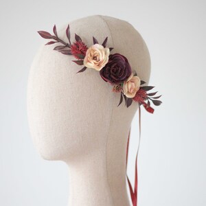 Beige Burgundy Flower Crown Wedding, Dainty Hair Wreath Bridal Shower ...
