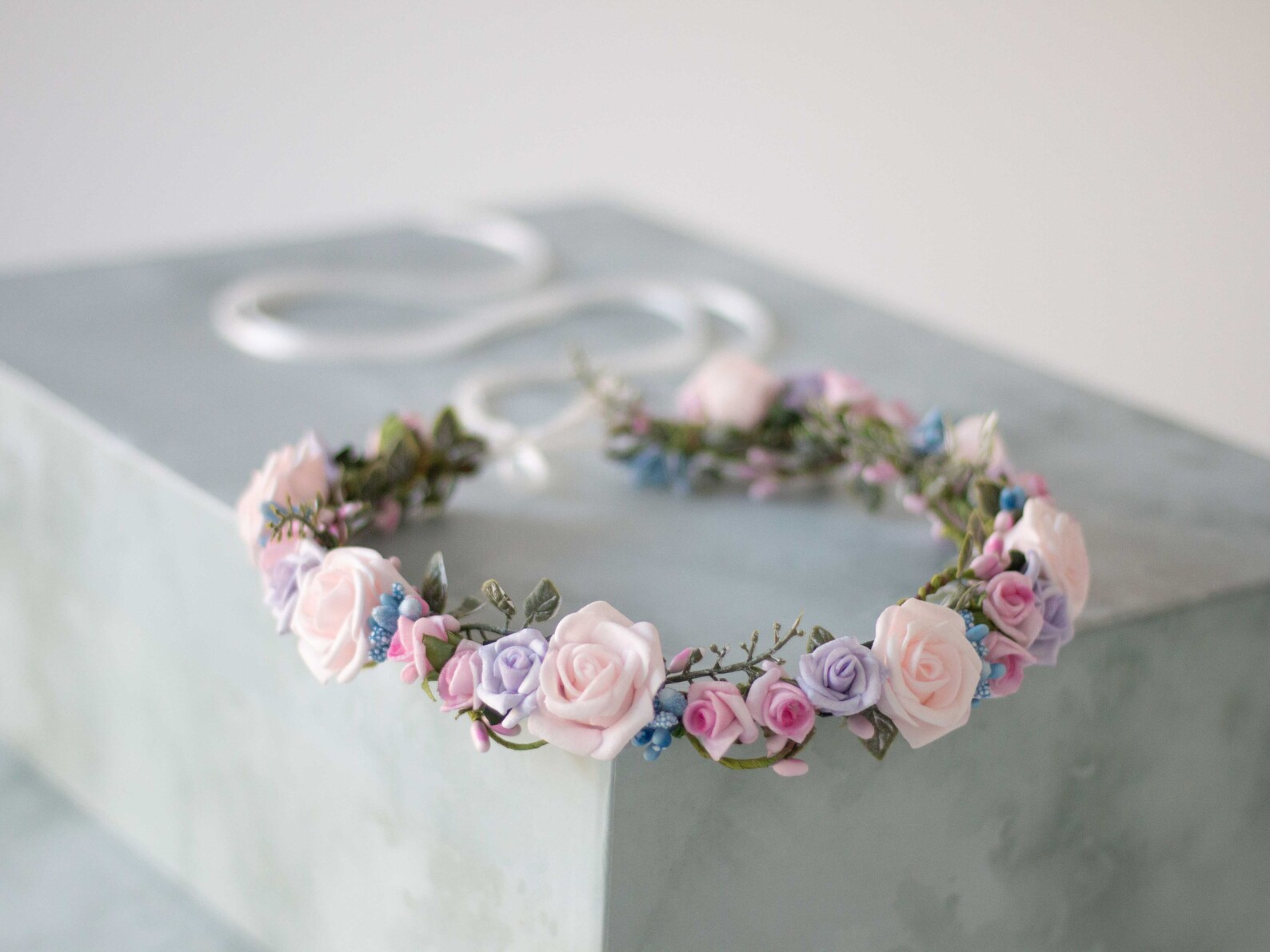 Pastel Flower Crown Wedding Boho Crown Soft Pink Blue Purple - Etsy
