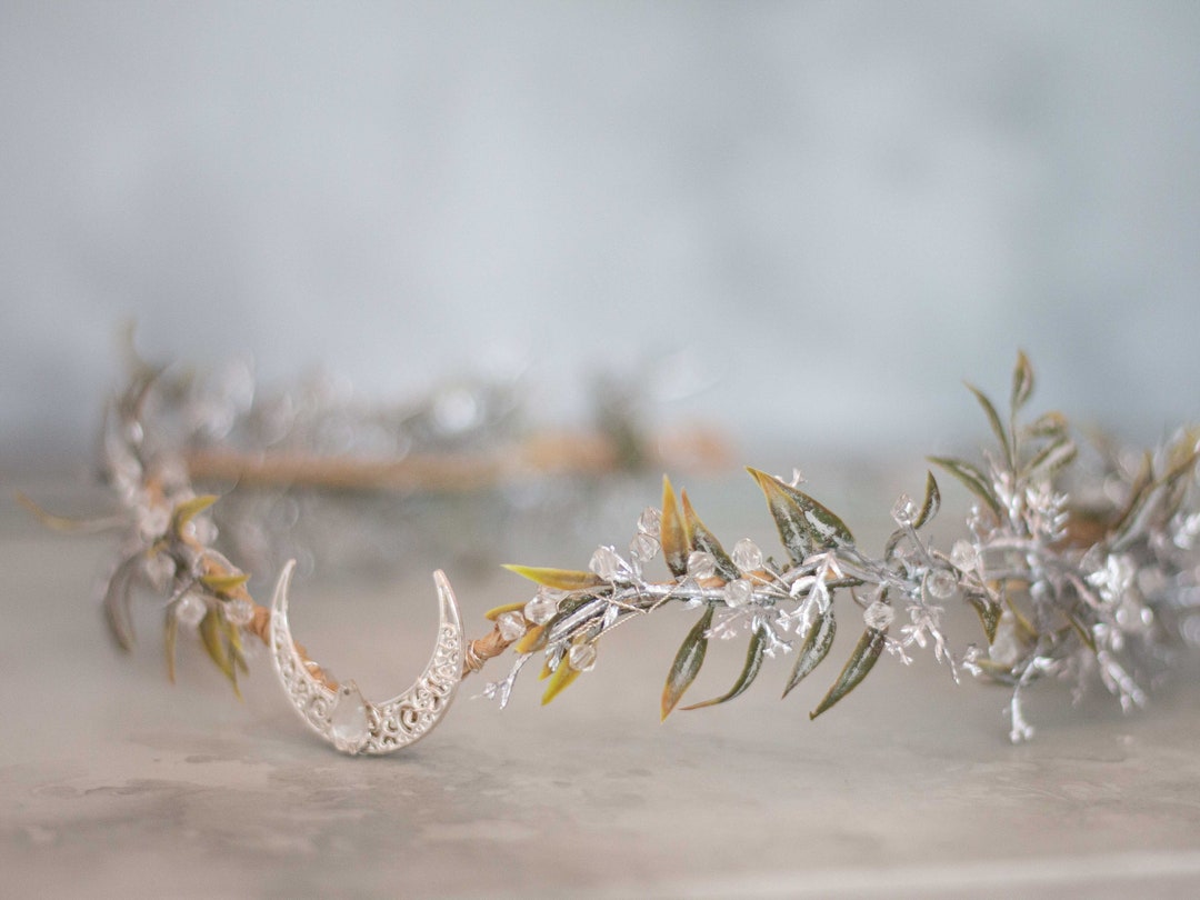 Crescent Moon Crown, Elven Headband, White Fairy Costume, Wedding ...