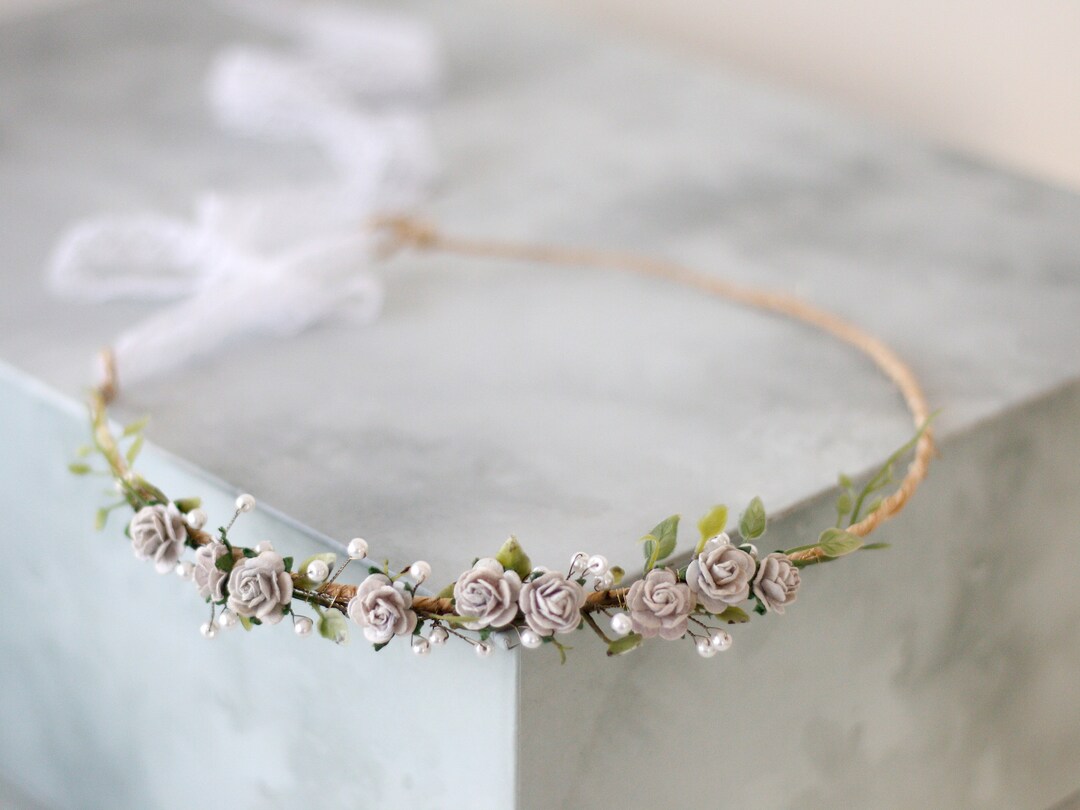 Dainty Flower Crown Wedding, Gray Hair Wreath Bridal Shower, Delicate ...