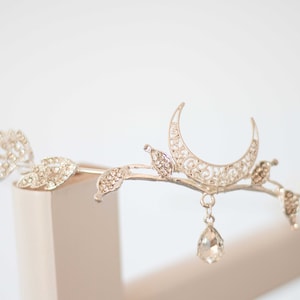 Crescent Moon Crown, Moon Head Band, Silver Leaf Tiara, Elven Hairpiece ...