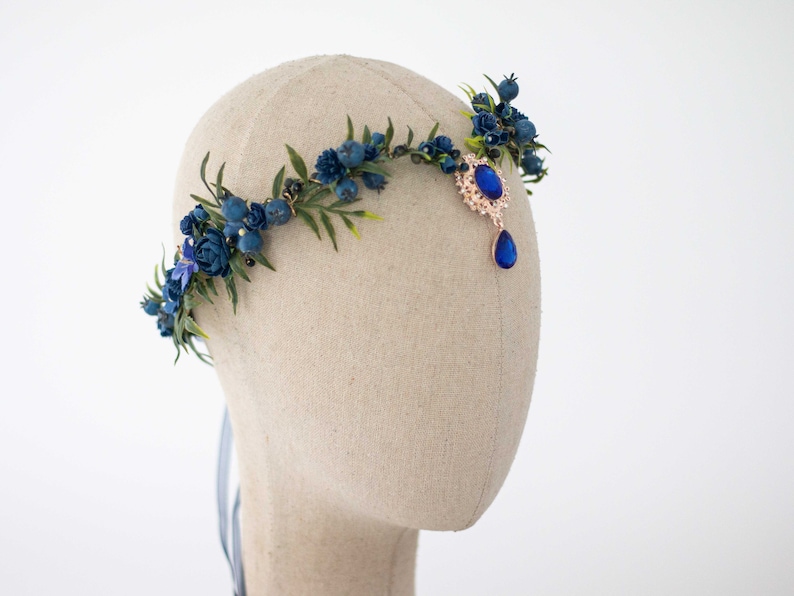Navy Blue Elven Tiara Blueberry Crown Fairy Headband Flower - Etsy