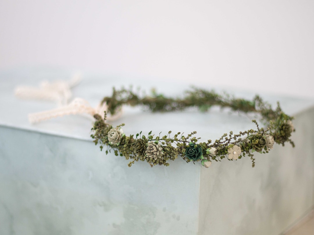 Greenery Flower Crown, Green Floral Headband Wedding, Dainty Hair ...