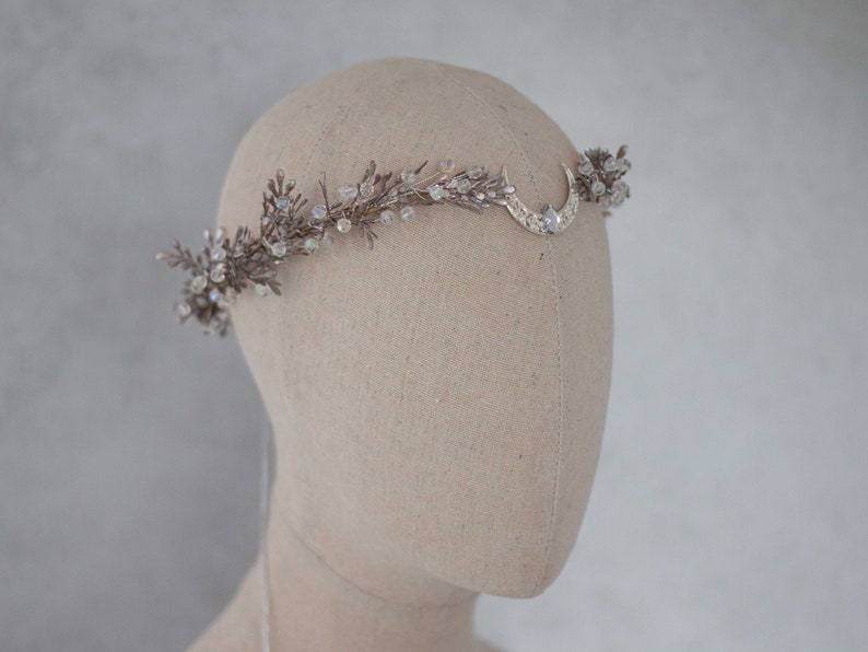 Silver Crescent Moon Crown: Celestial Wedding Headpiece, Elven Tiara - Etsy