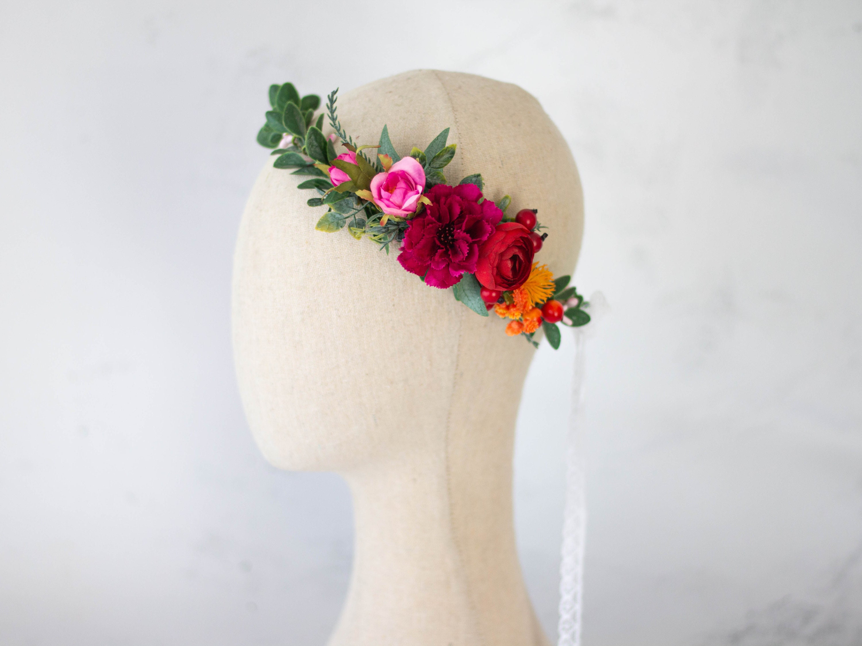 Colorful Flower Crown Wedding Tie Back Flower Crown Boho | Etsy