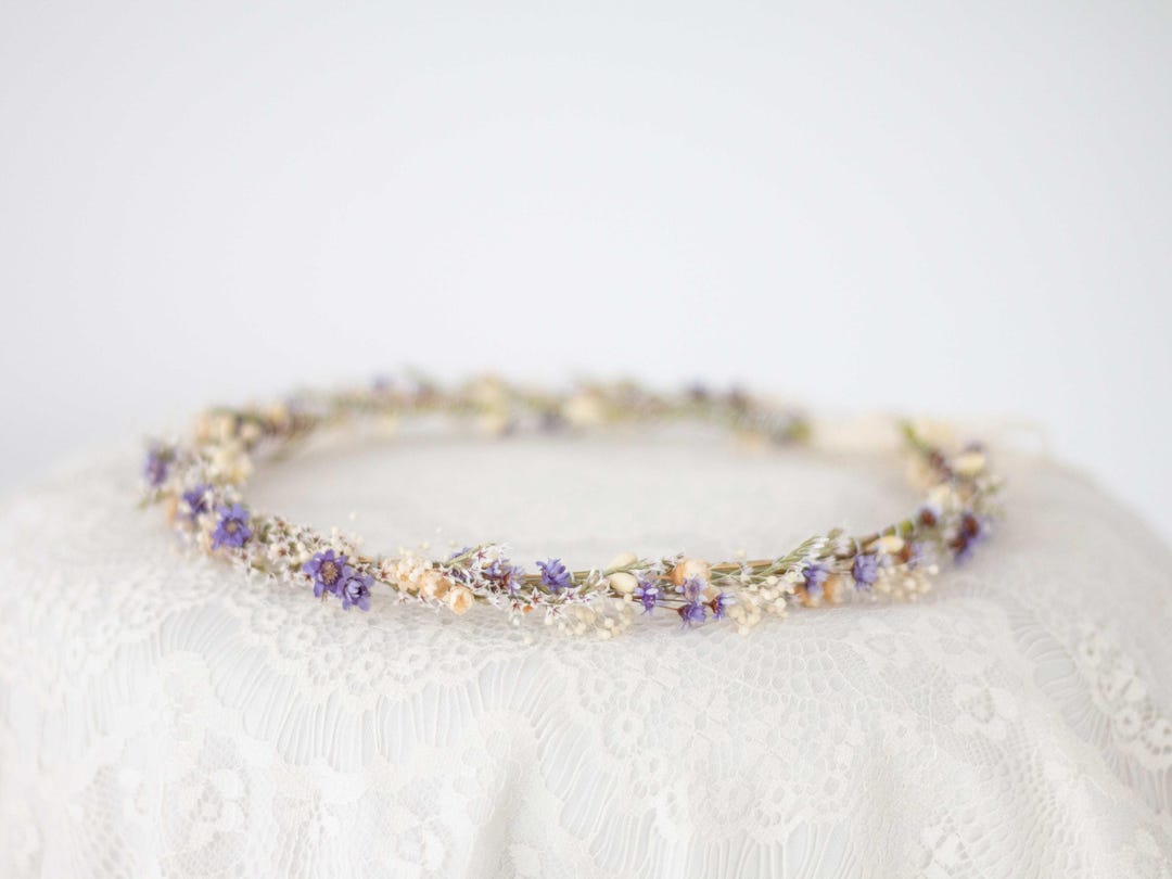 Dried Lavender Flower Crown: Delicate Wedding Hair Wreath, Simple Boho ...