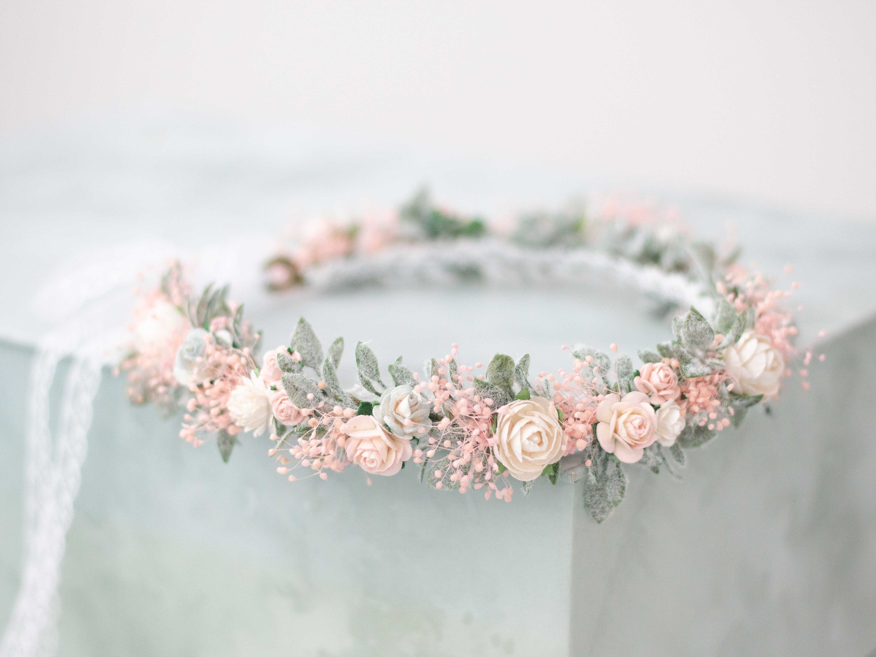 Pastel Flower Crown Wedding Boho Hair Piece Pale Pink Blush | Etsy