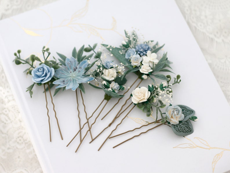 Light blue hair pins for wedding set floral hair pins flower | Etsy