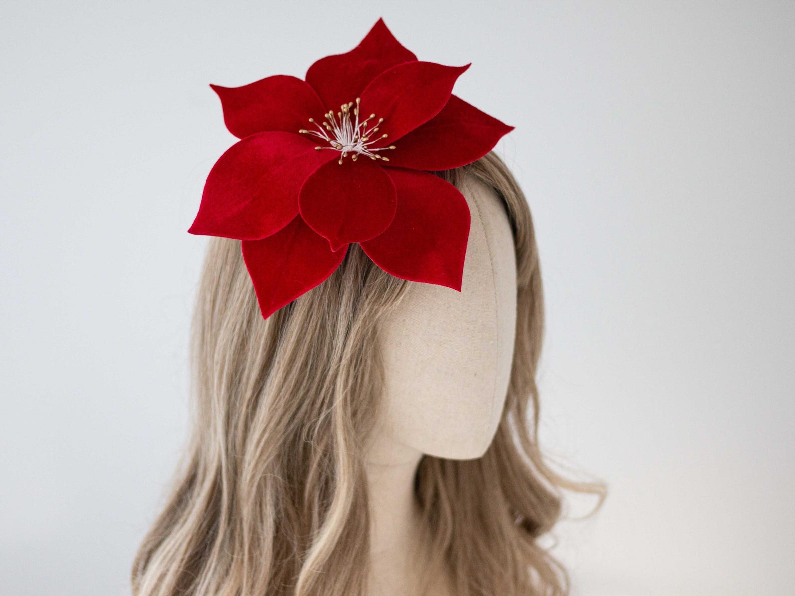 Velvet Poinsettia Flower Headband, Red Floral Headband, Winter Flower ...
