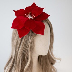 Velvet Poinsettia Flower Headband, Red Floral Headband, Winter Flower ...