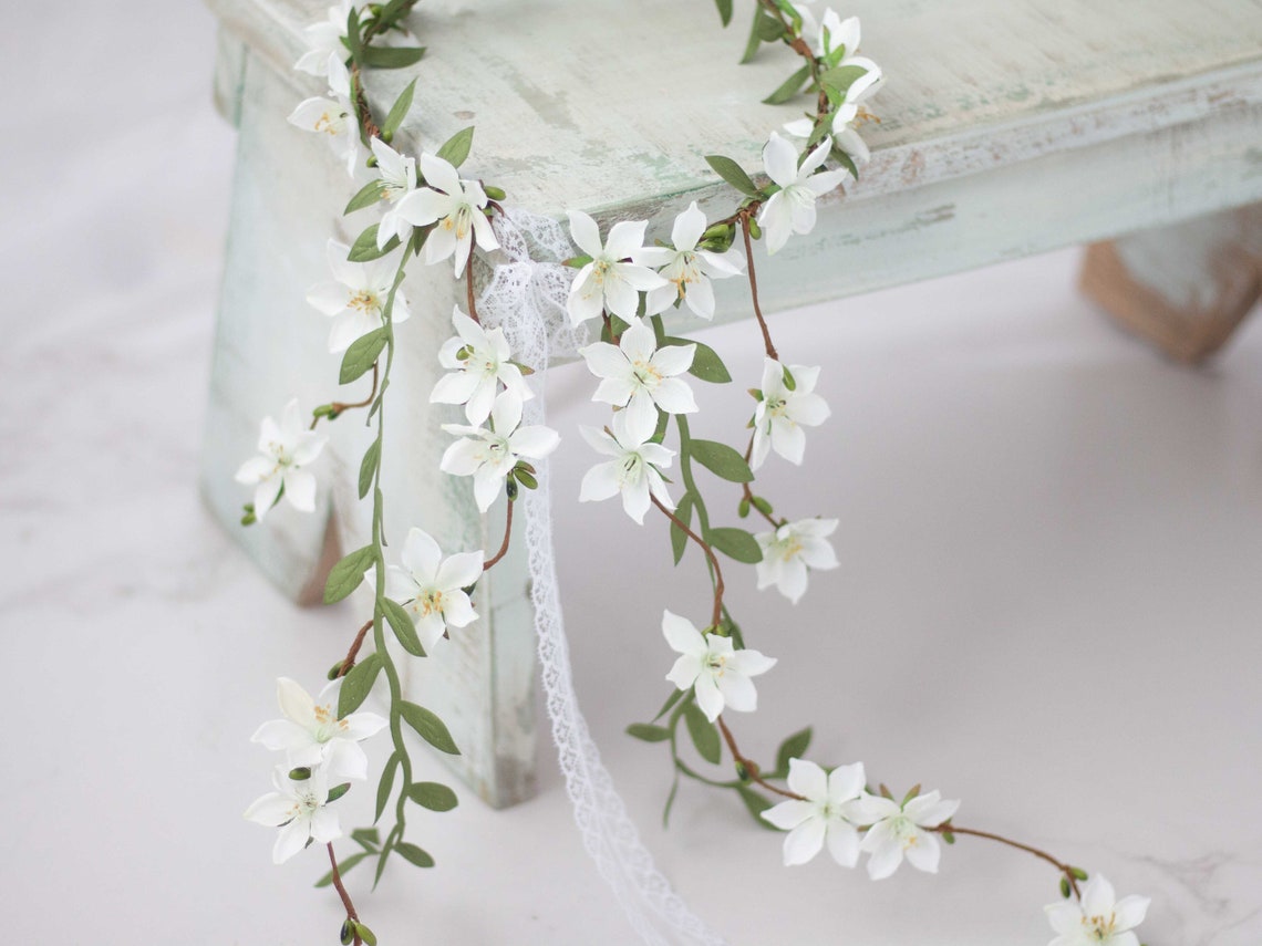 Delicate White Cascade Flower Crown Wedding Flower Crown - Etsy