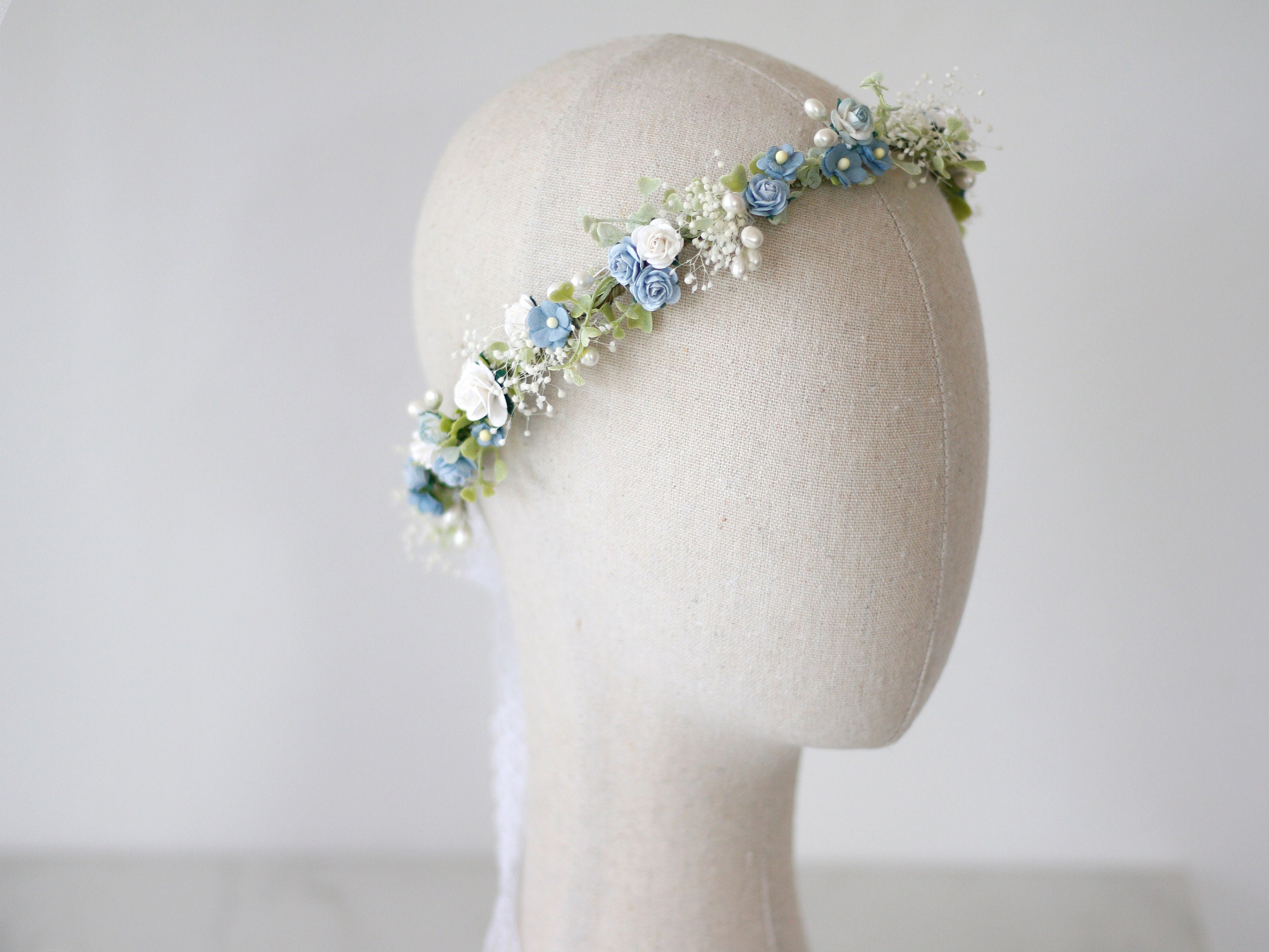 Light blue flower crown for wedding dusty blue hair crown | Etsy