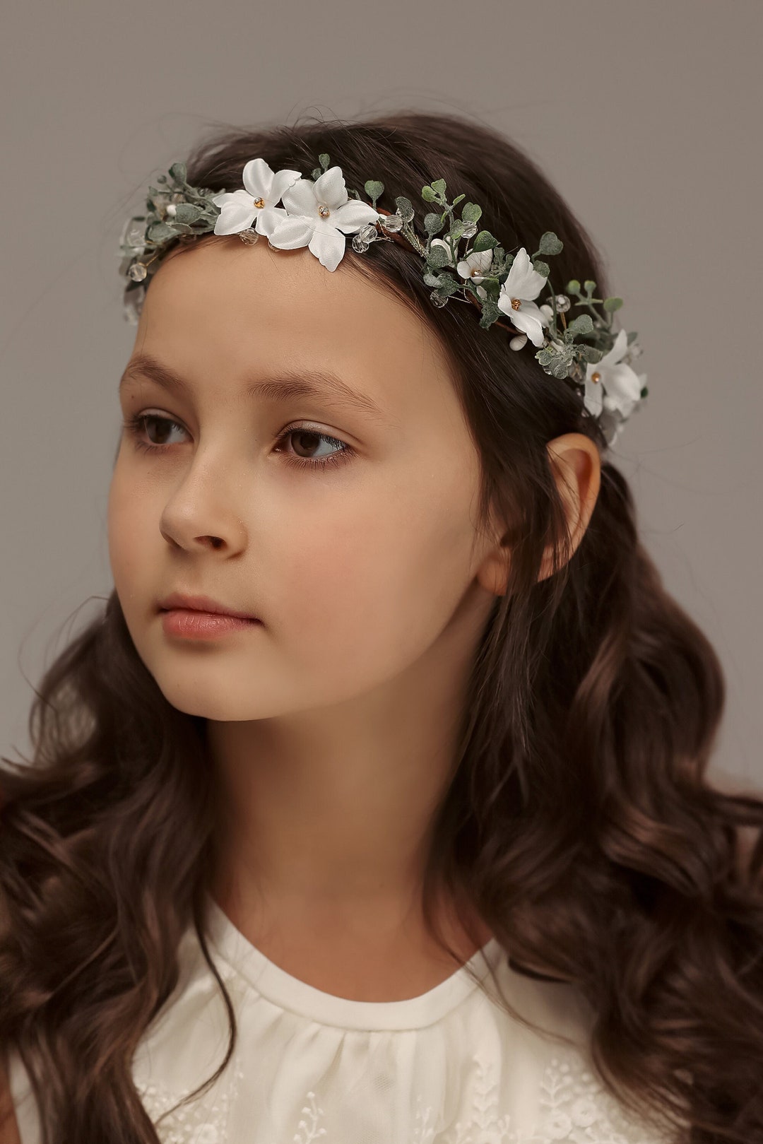 White Flower Crown, First Holy Communion Headband, Dainty Flower ...